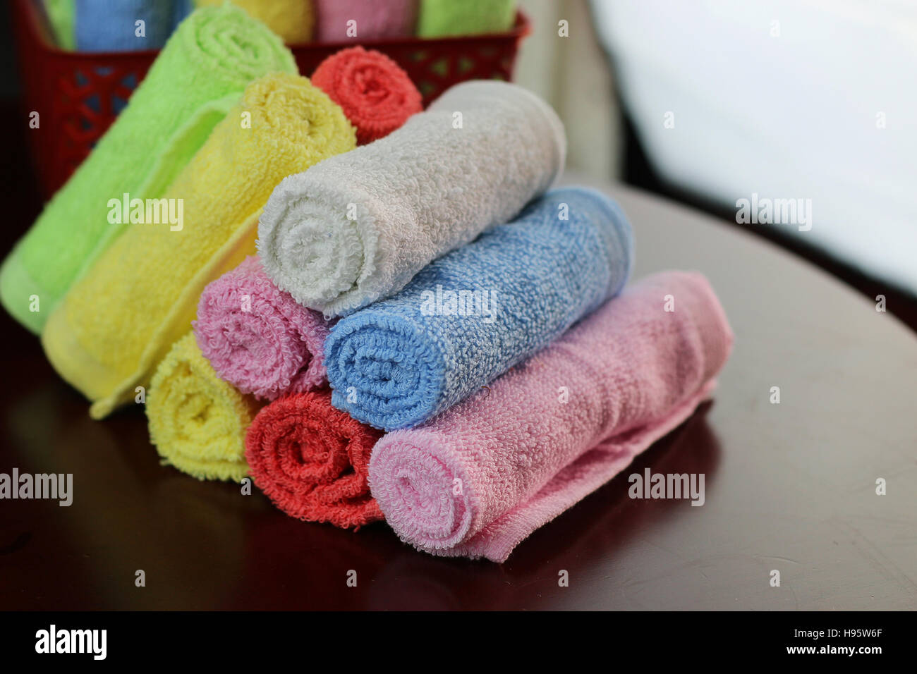 set of multi-colored towels Stock Photo - Alamy
