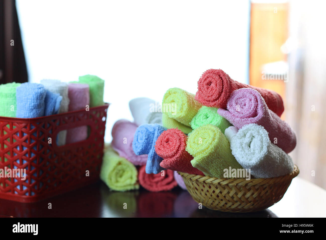 set of multi-colored towels Stock Photo - Alamy