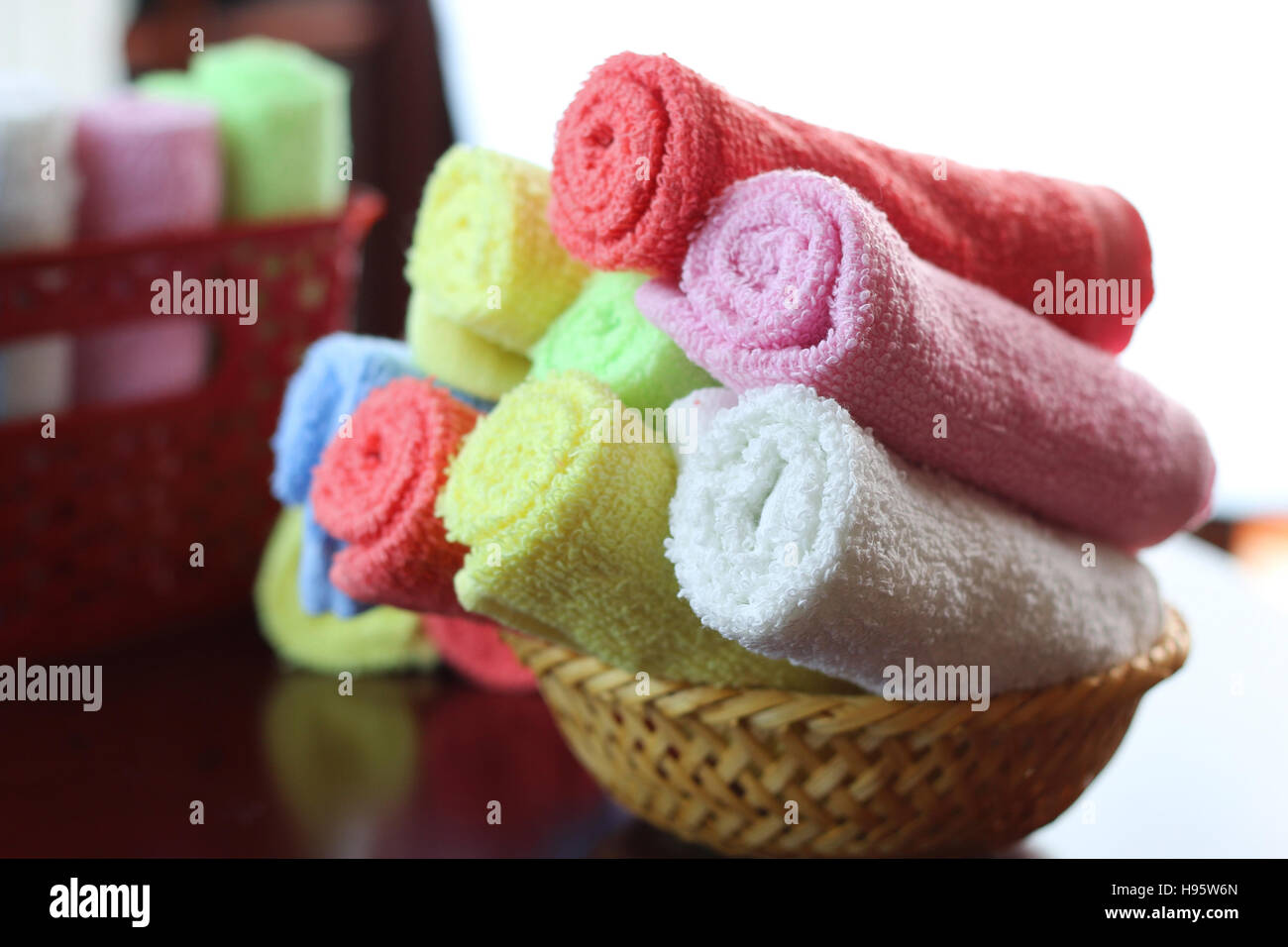 set of multi-colored towels Stock Photo - Alamy