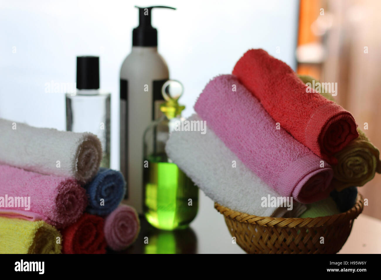 set of multi-colored towels Stock Photo - Alamy