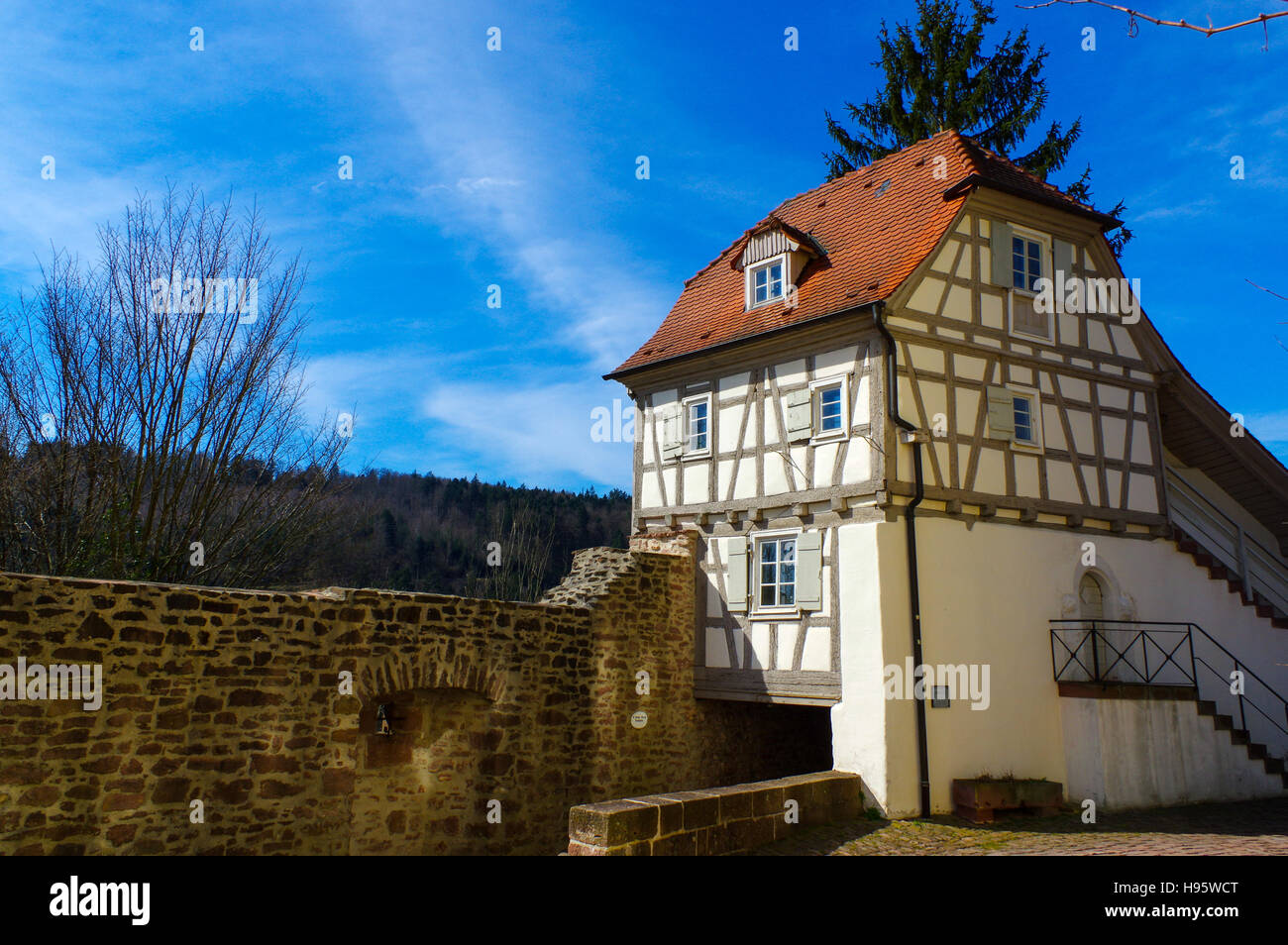 Residential tudor style house , with blue sky in background. Castle ...