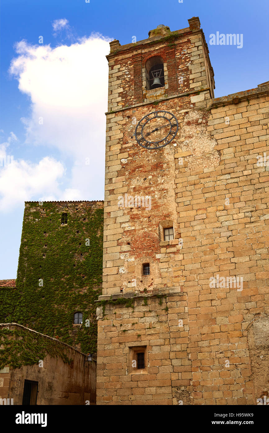 Caceres Saint Mateo church and clock in Extremadura of spain Stock ...