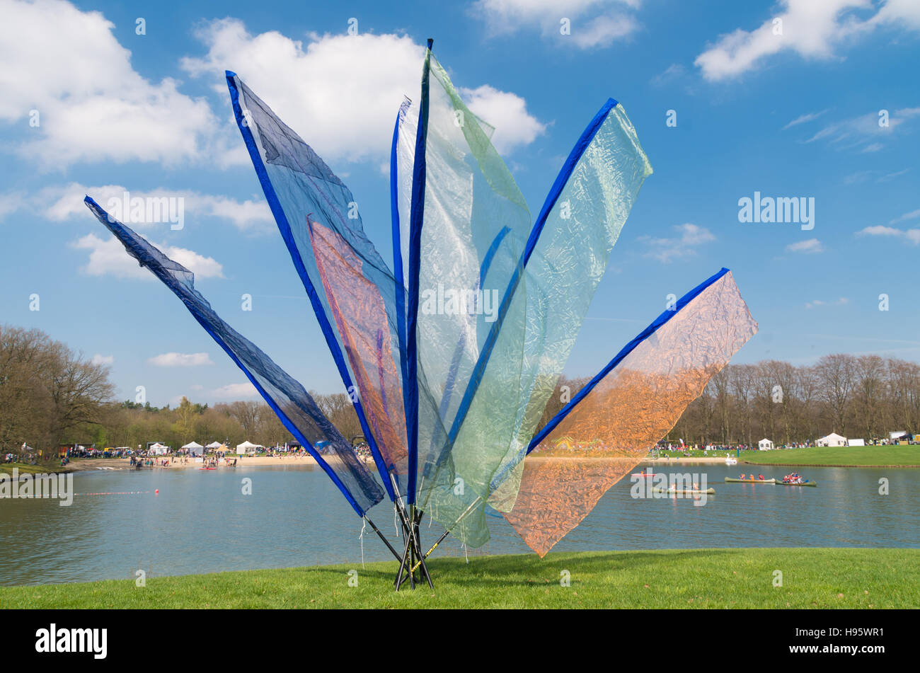 bunch of colorful beach flags on a recreational park Stock Photo - Alamy