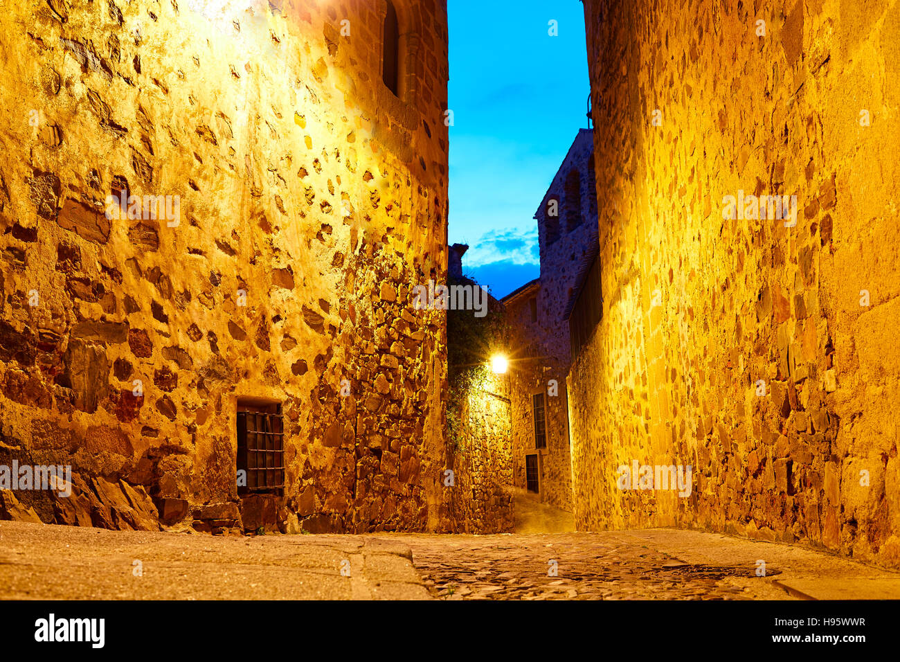Caceres monumental city at sunset in Extremadura of spain Stock Photo ...