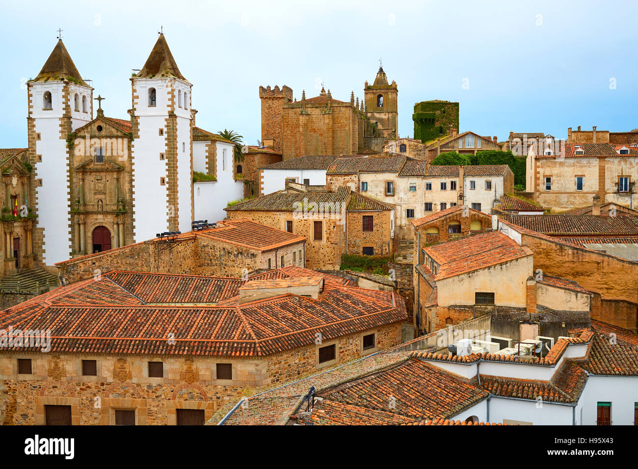 Caceres skyline San Francisco Javier church in Spain Extremadura Stock ...