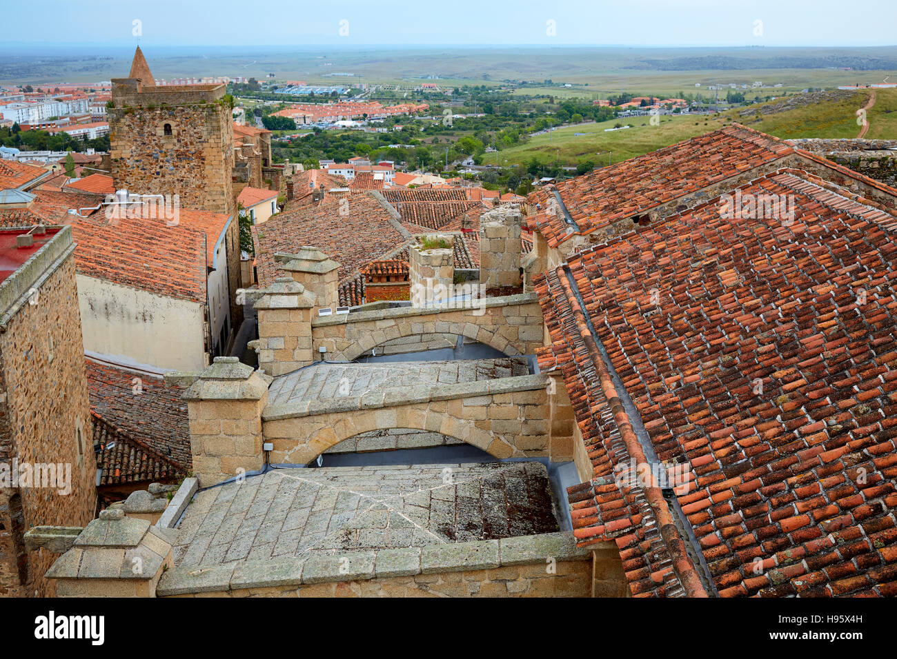 Caceres monumental aerial city in Extremadura of spain Stock Photo - Alamy