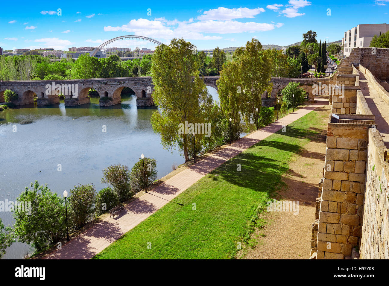 Merida in Spain roman bridge over Guadiana river Badajoz Extremadura ...