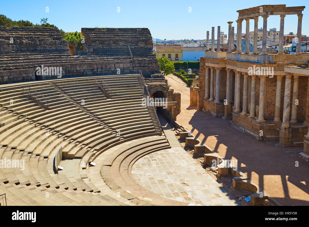 Merida in Badajoz Roman amphitheater at Spain by via de la Plata way ...