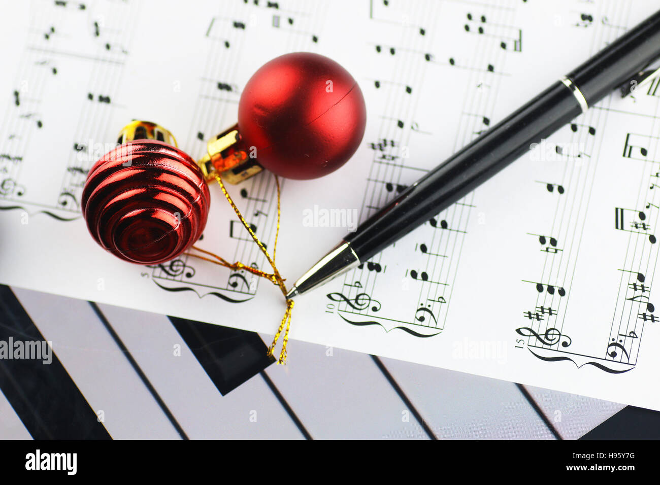 notes and Christmas balls Stock Photo - Alamy