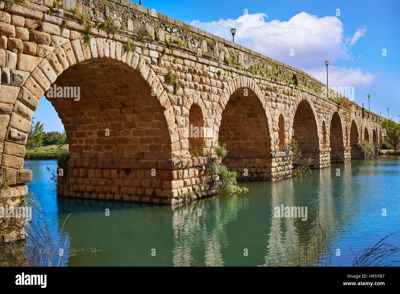 Merida in Spain roman bridge over Guadiana river Badajoz Extremadura ...