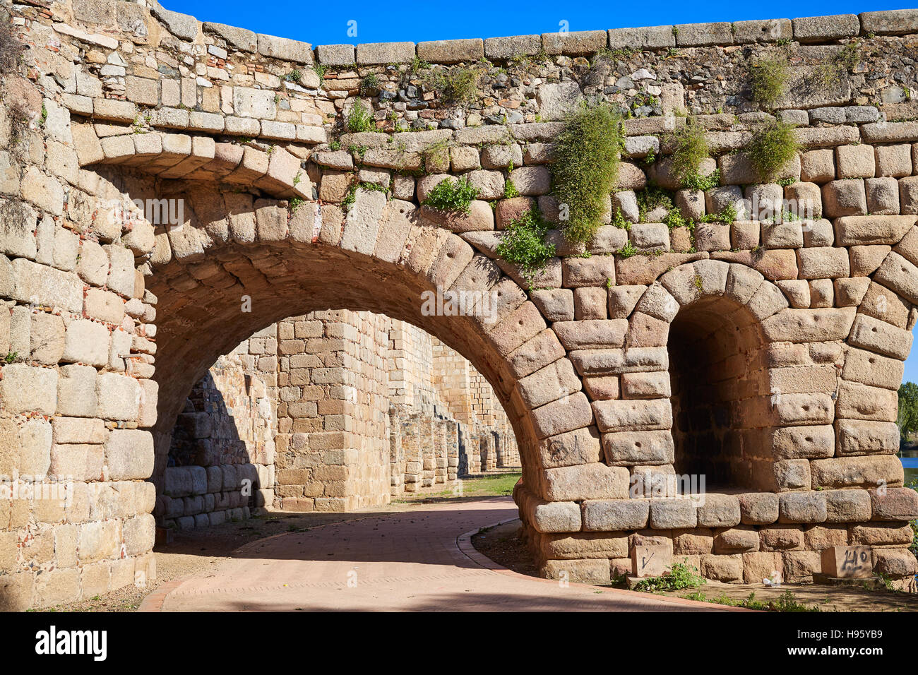 Merida in Spain roman bridge over Guadiana river Badajoz Extremadura ...