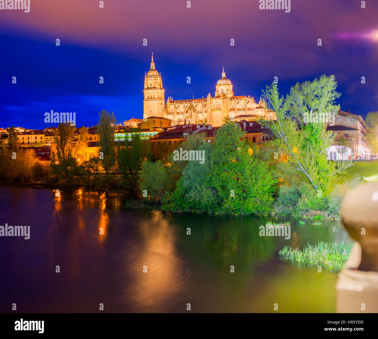 Salamanca skyline sunset with Tormes river in Spain Stock Photo - Alamy