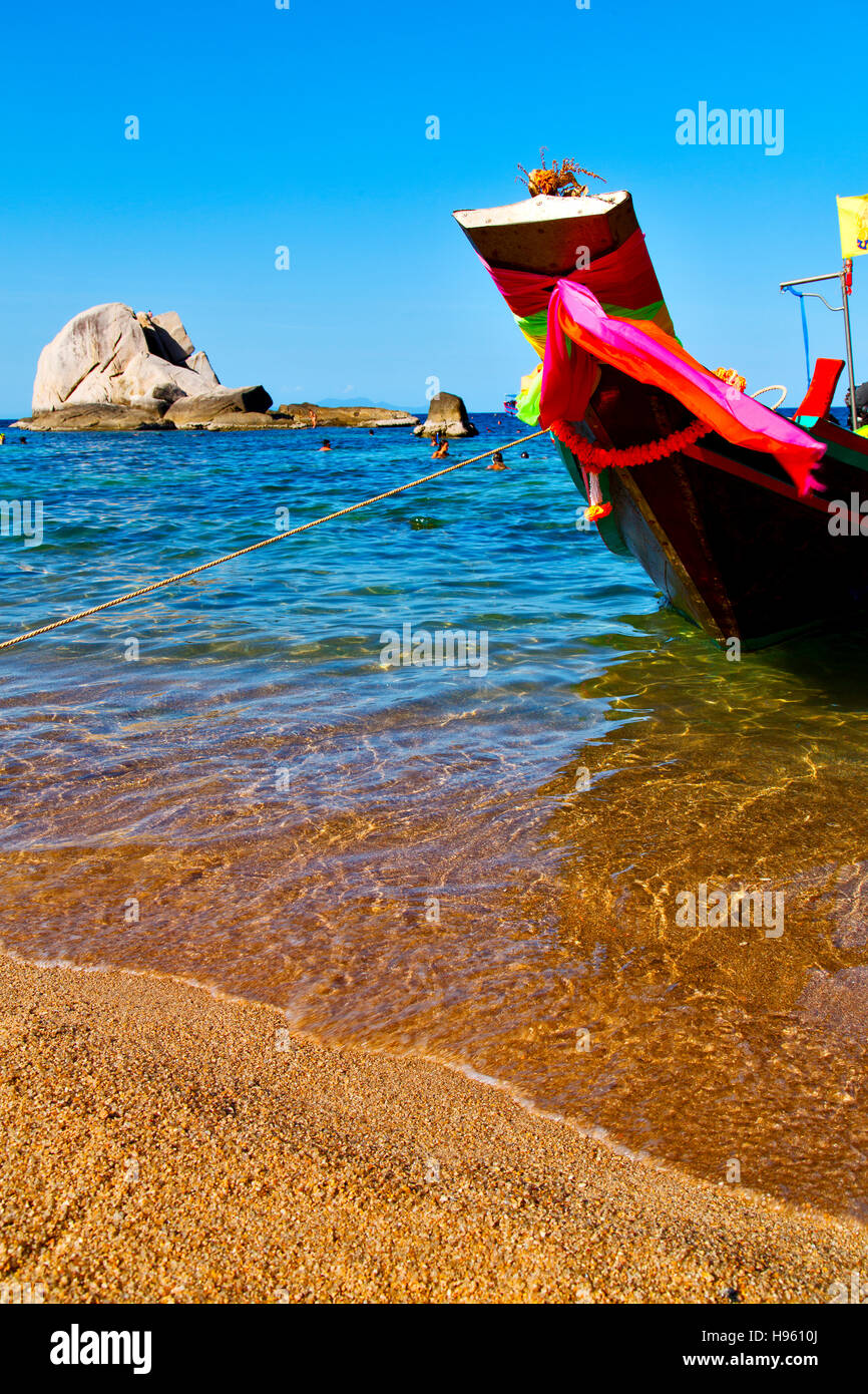 asia in the kho tao bay isle white beach rocks house boat thailand and south china sea anchor ...