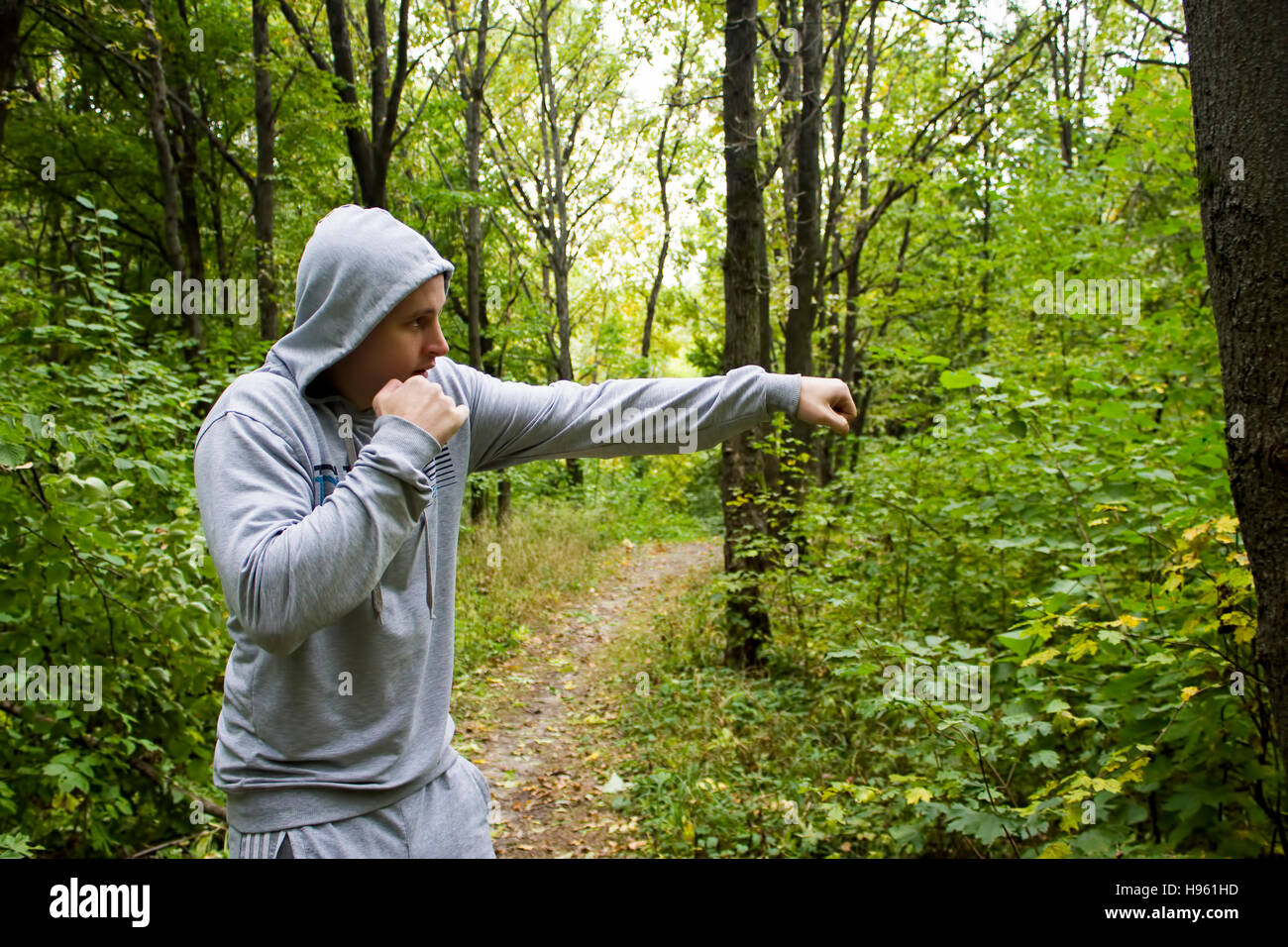 the man in the woods,training in Boxing Stock Photo - Alamy