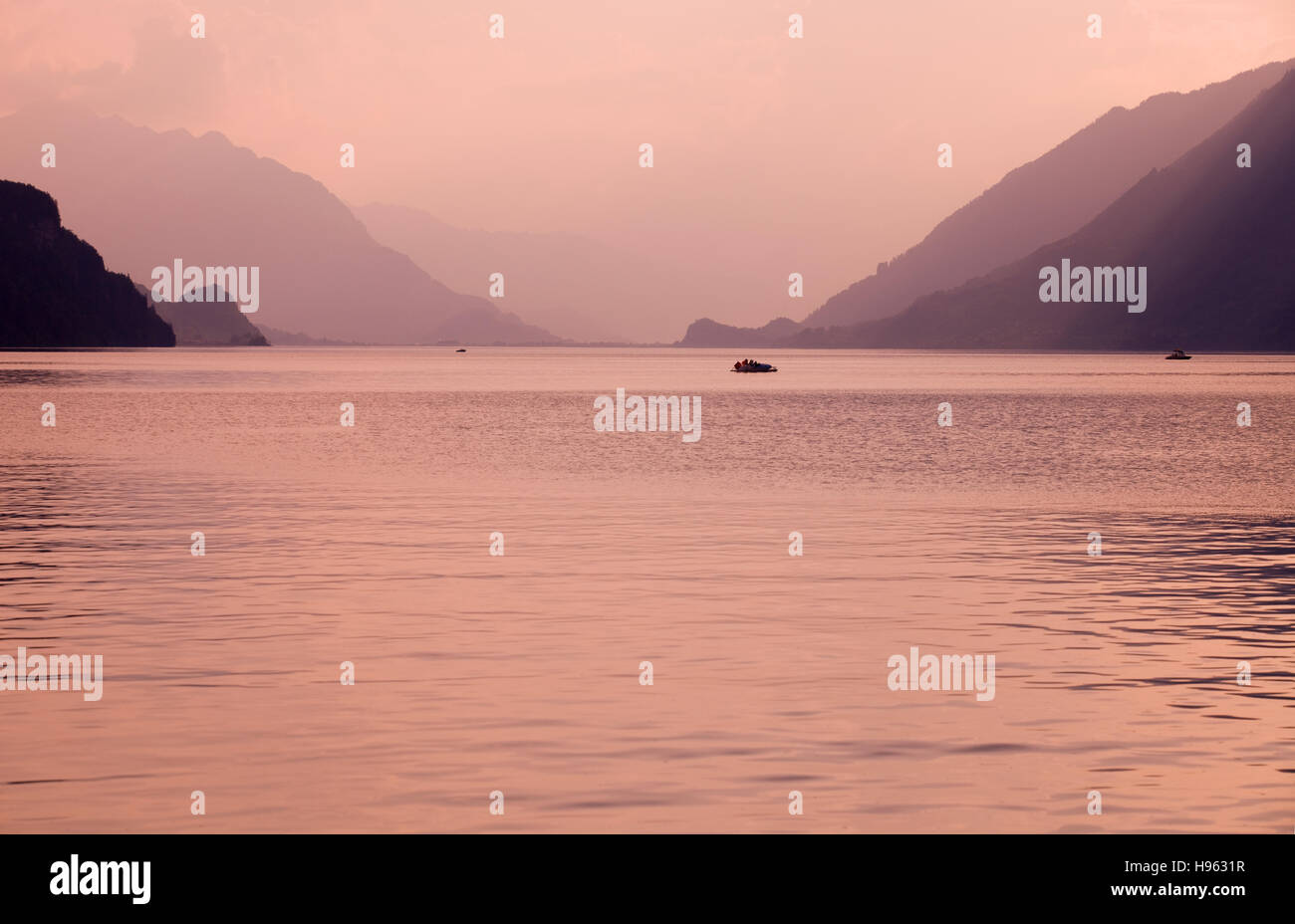 swiss lake at sunset in brienz, Switzerland Stock Photo - Alamy