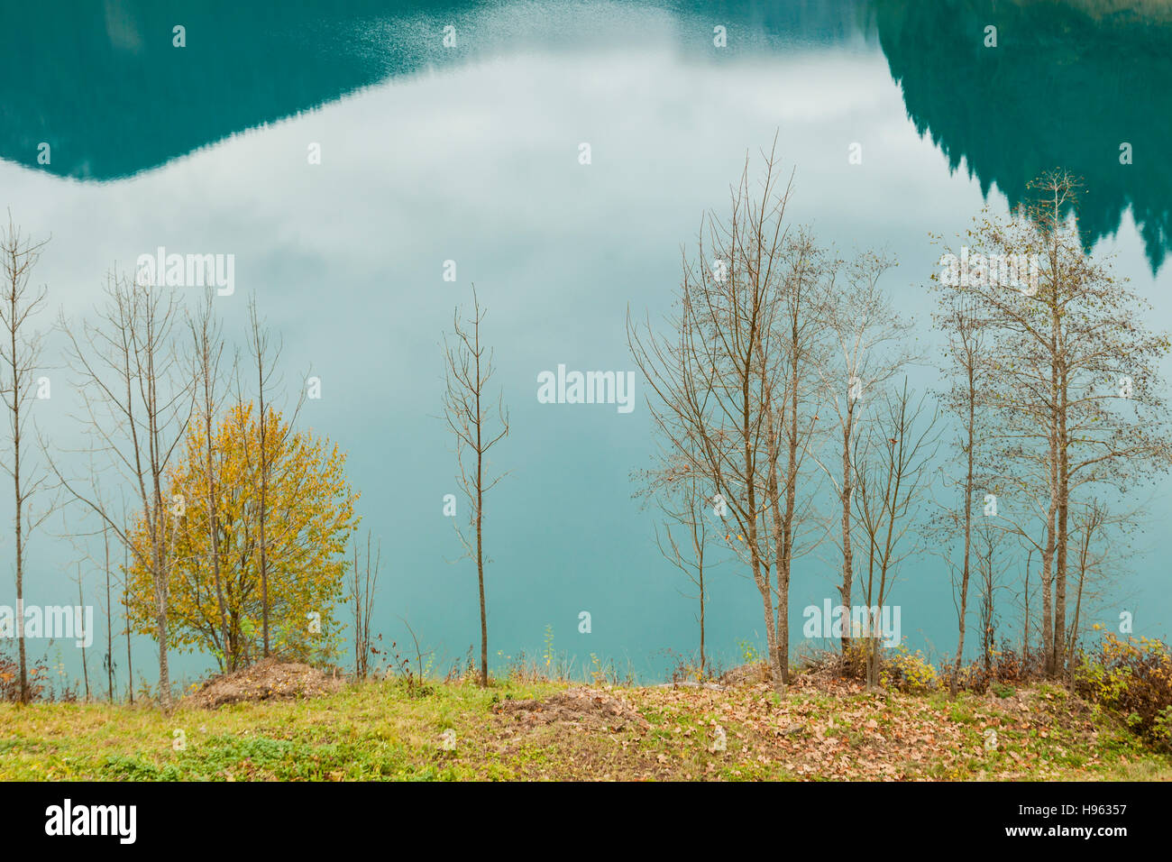 Autumn morning at Sauris lake, Dolomites, Italy Stock Photo - Alamy