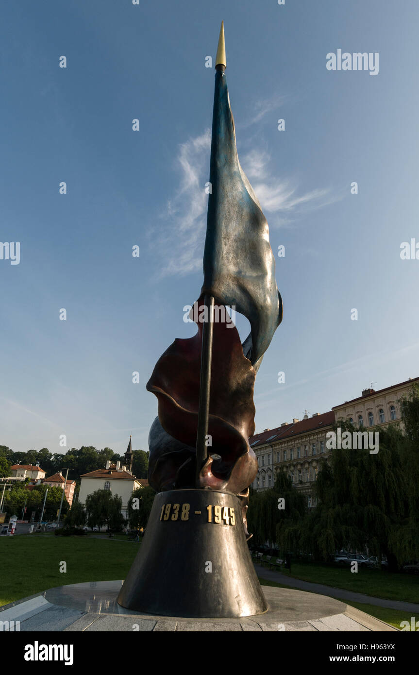A 1938-1945 War Memorial in a small park at Klarov Square, Prague ...