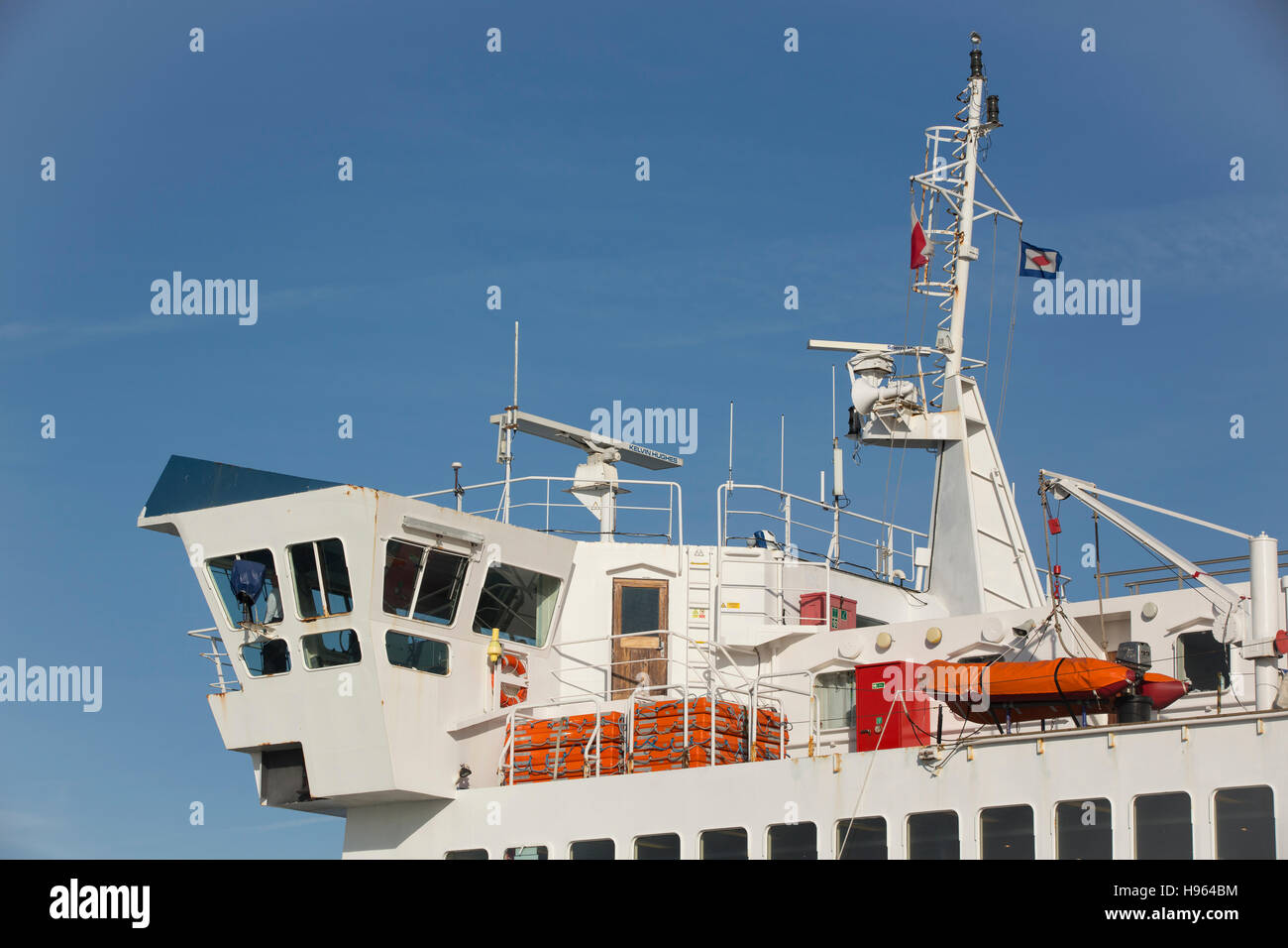 Closeup of the bridge of the Whitelink ferry. Detail view of ...