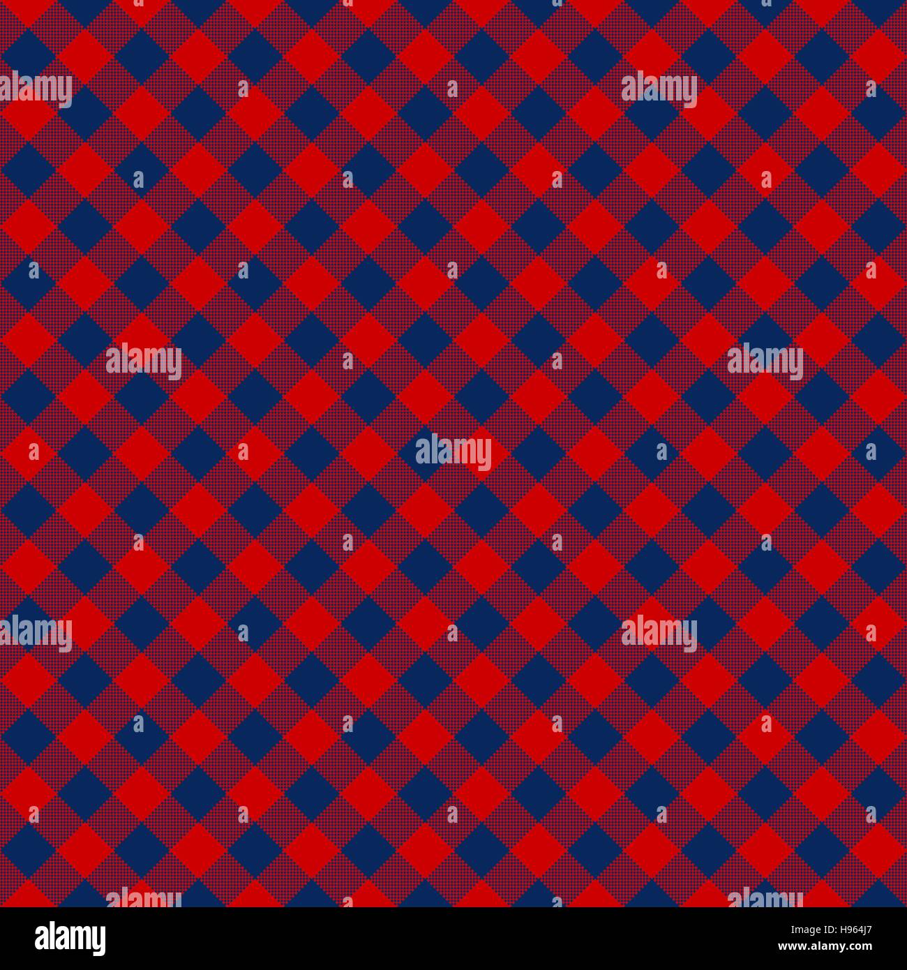 Blue red check diagonal fabric texture seamless pattern. Vector ...