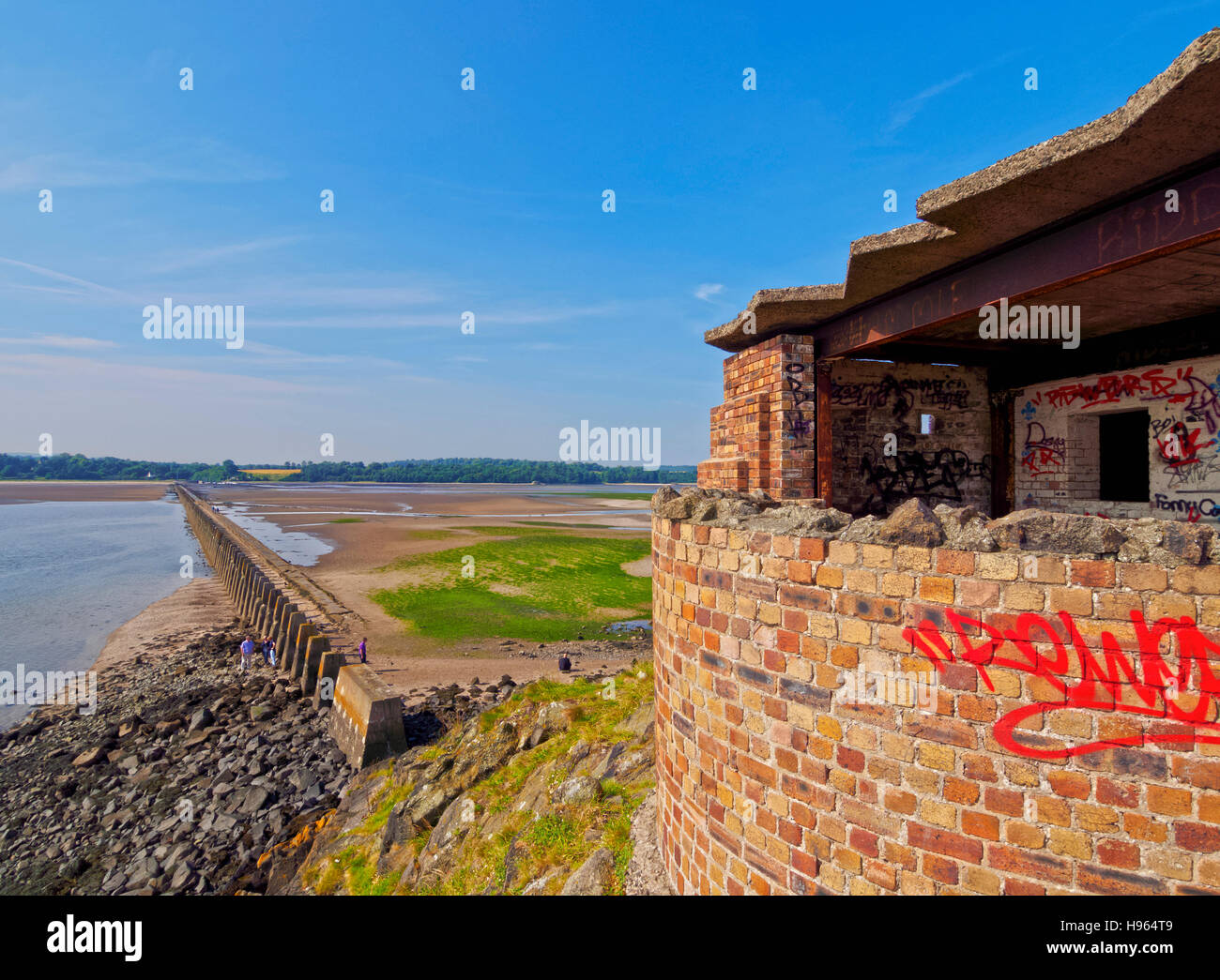 UK, Scotland, Lothian, Edinburgh Area, Cramond, Causeway and Pylons ...