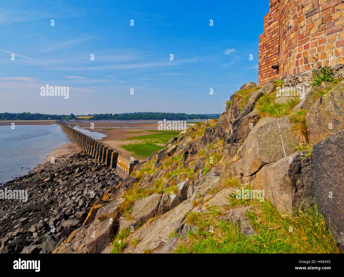 UK, Scotland, Lothian, Edinburgh Area, Cramond, Causeway and Pylons ...