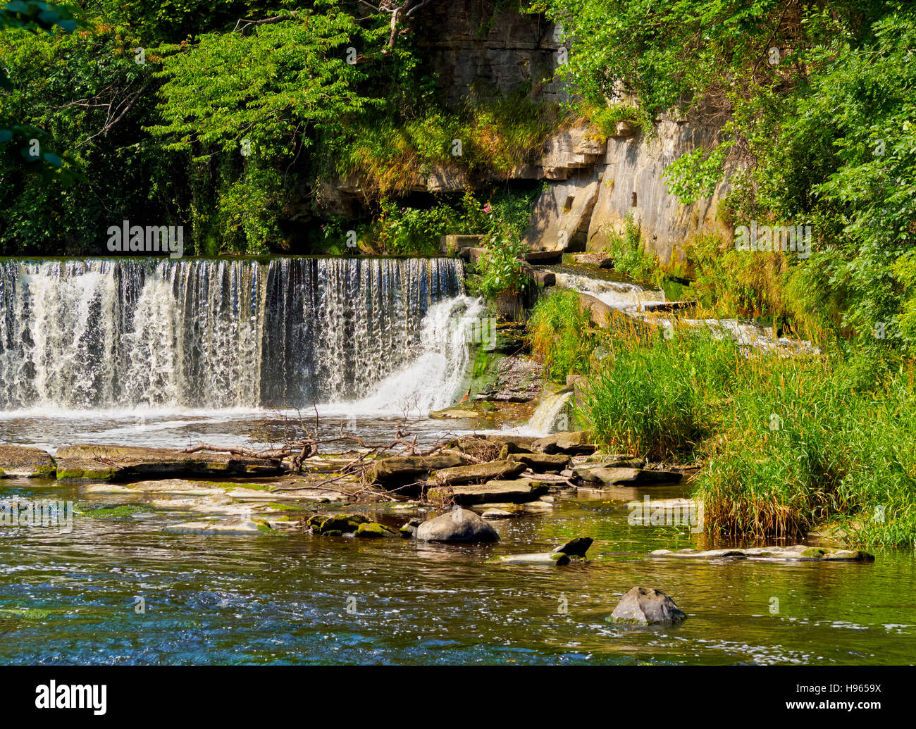 UK, Scotland, Edinburgh Area, Cramond Village, Waterfall on the River ...
