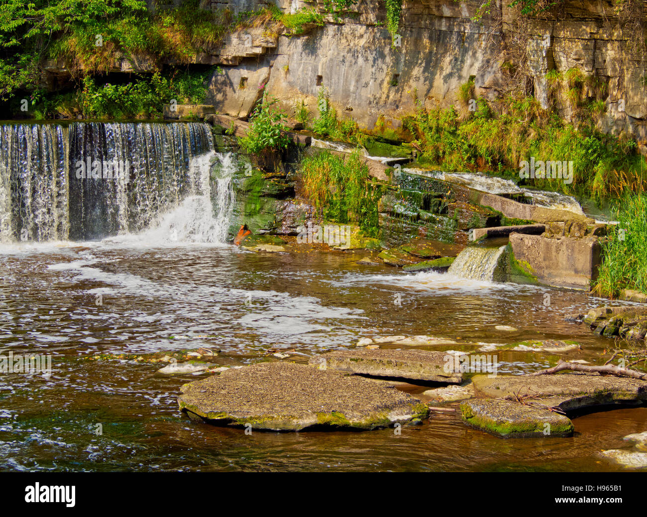 UK, Scotland, Edinburgh Area, Cramond Village, Waterfall on the River ...