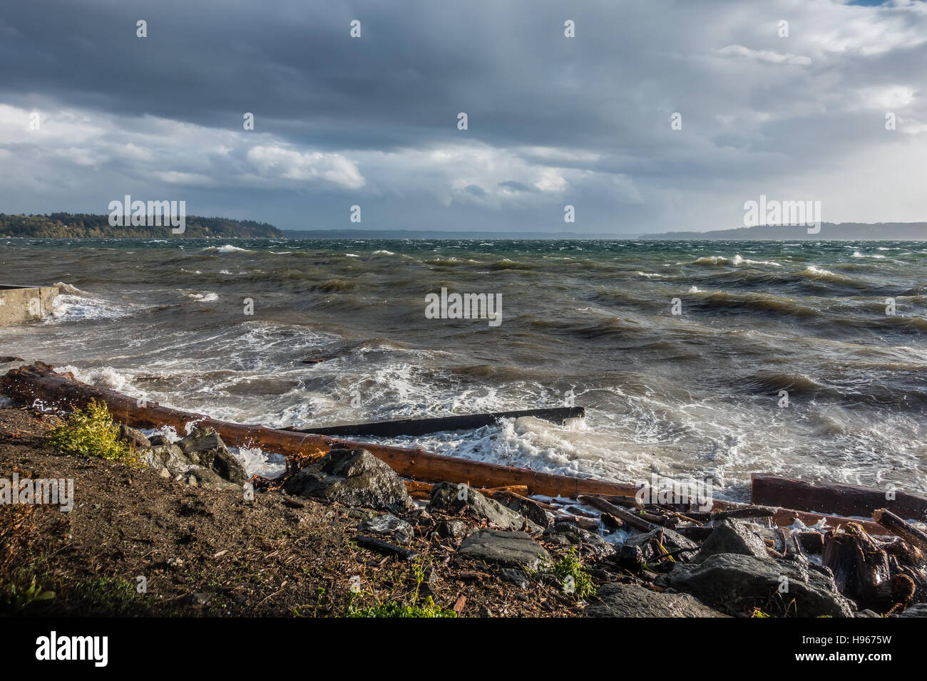A view of the Puget Sound on a stormy day. Shot taken from Burien ...