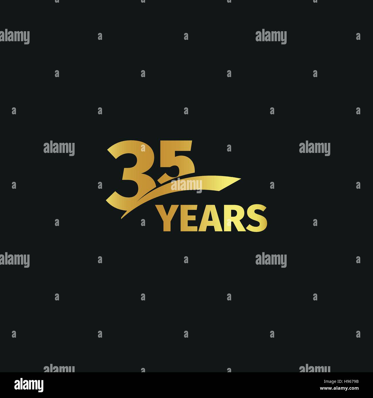 Isolated abstract golden 35th anniversary logo on black background. 35 number logotype. Thirty ...