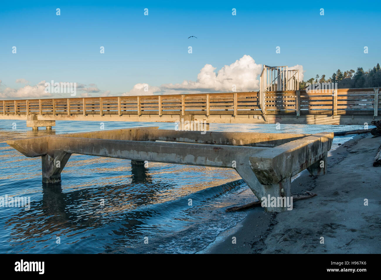 A view of the fishing pier in Dash Point, Washington at high tide Stock ...