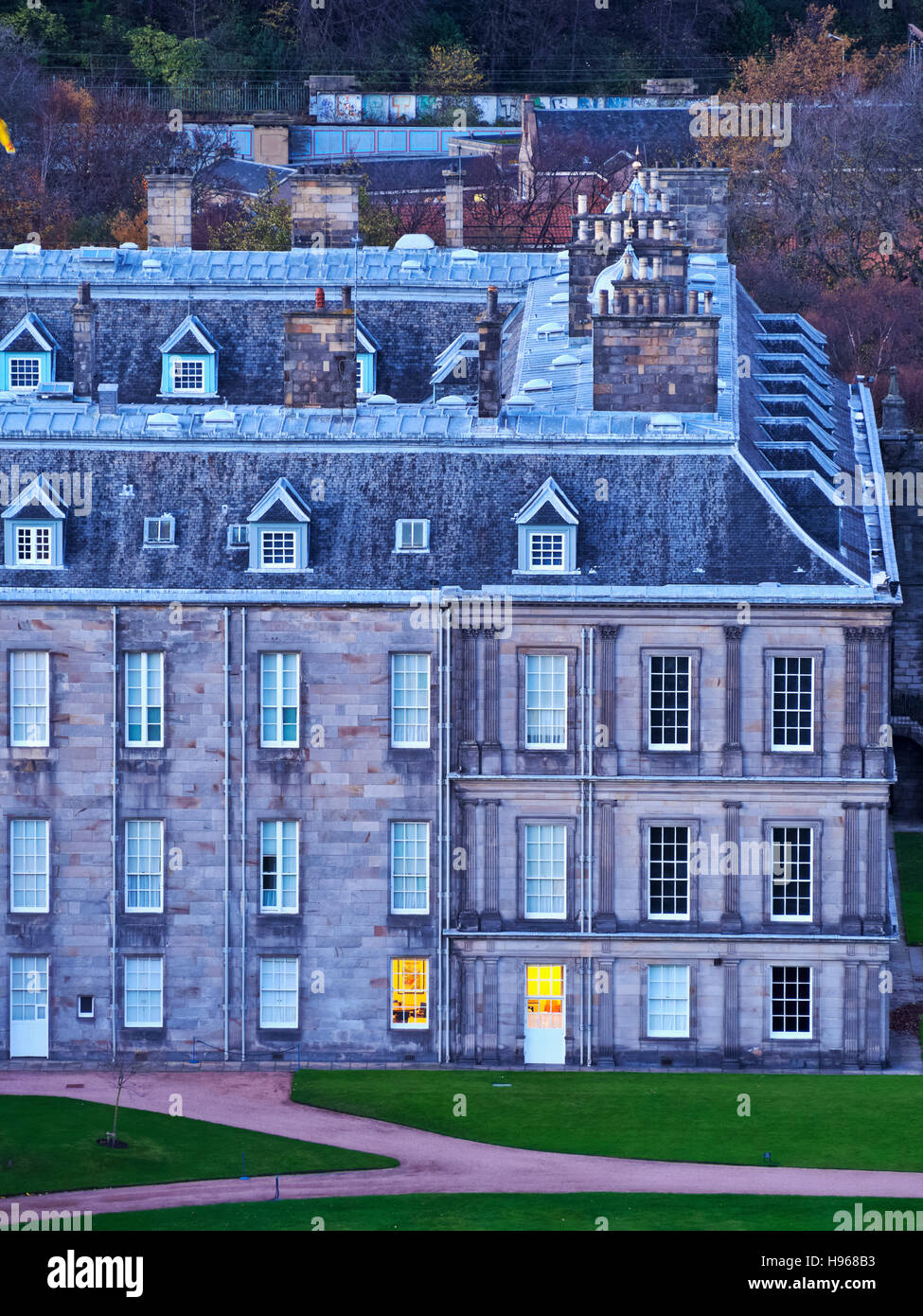 UK, Scotland, Lothian, Edinburgh, Holyrood,Twilight view of the Palace ...
