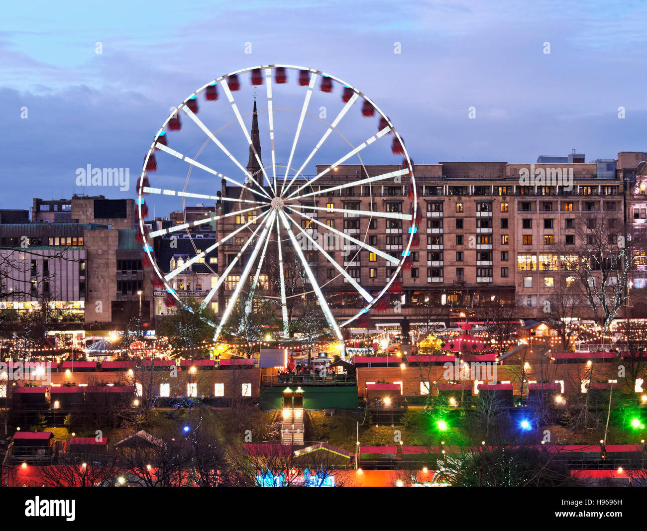 UK, Scotland, Lothian, Edinburgh, Twilight view of the Big Wheel on the ...