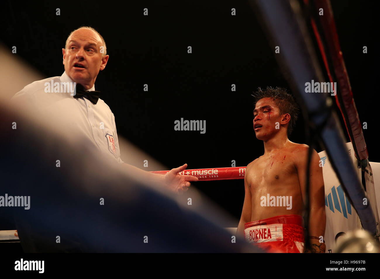 The referee looks at Jake Bornea cut eye and moments later calls the ...