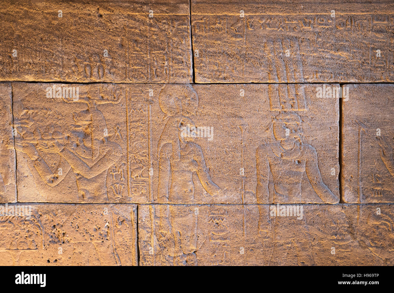 Real Hieroglyphic carvings on the walls of an ancient egyptian temple ...