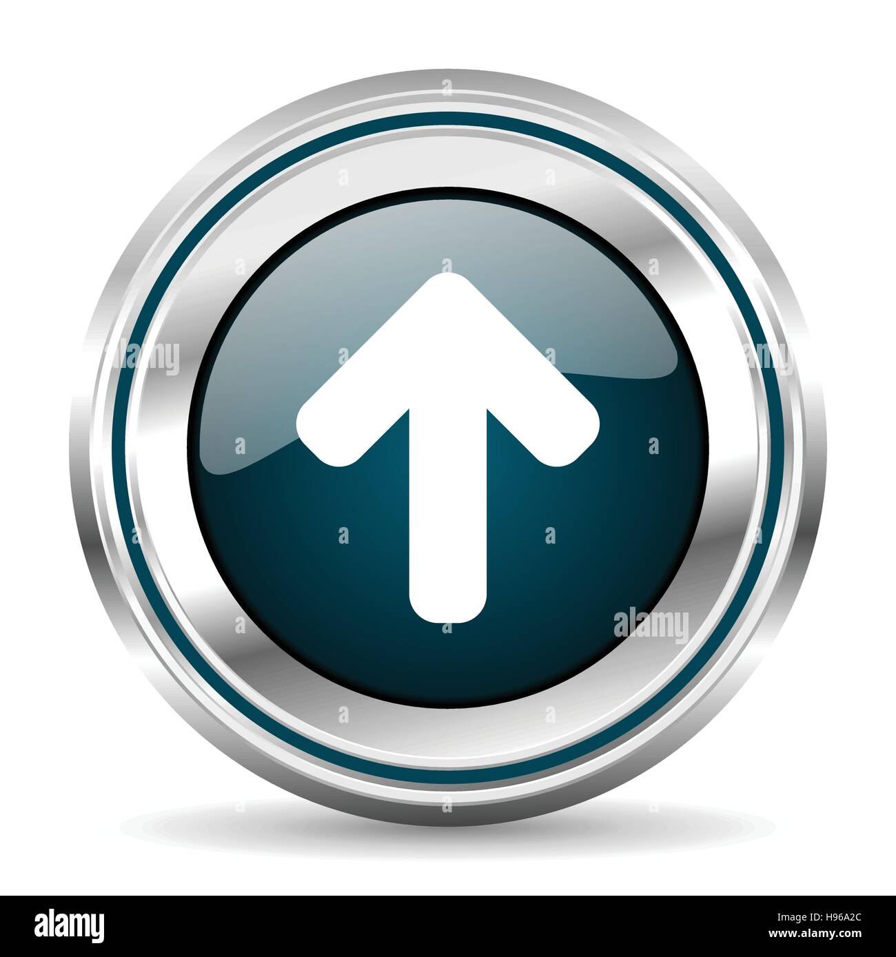 Up arrow vector icon. Chrome border round web button. Silver metallic ...