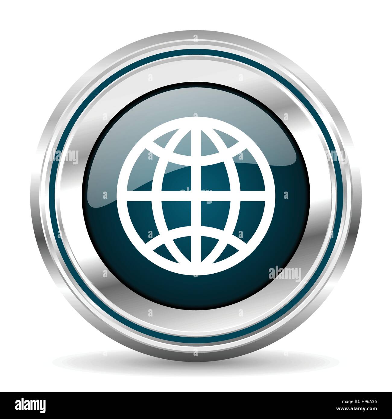 Planet earth vector icon. Chrome border round web button. Silver ...