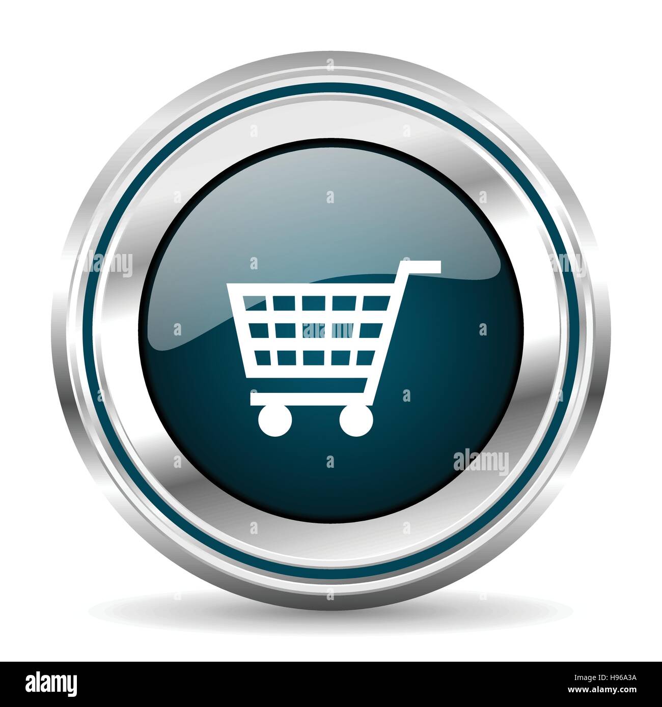Shopping cart vector icon. Chrome border round web button. Silver ...