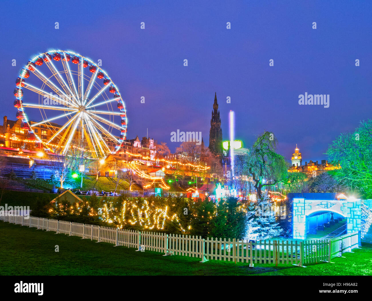 UK, Scotland, Lothian, Edinburgh, Twilight view of the Big Wheel on the ...