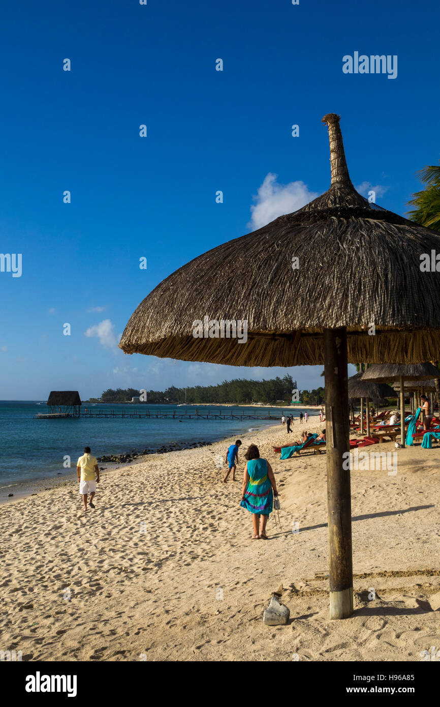 Beach and jetty at Le Meriden Ile Maurice hotel, Pointe aux Piments ...
