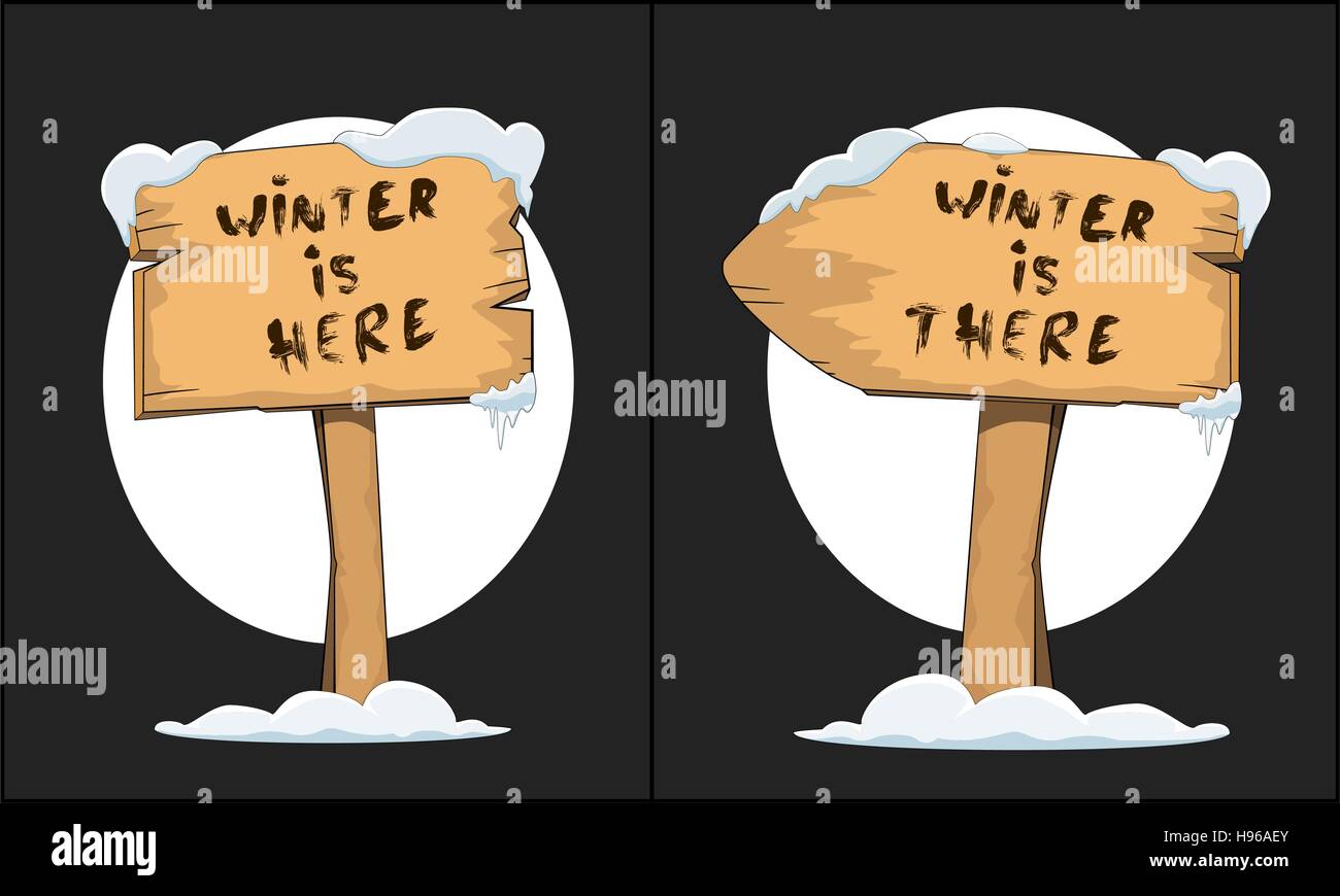 Signpost in snow Winter is here . isolated illustration. vector Stock ...