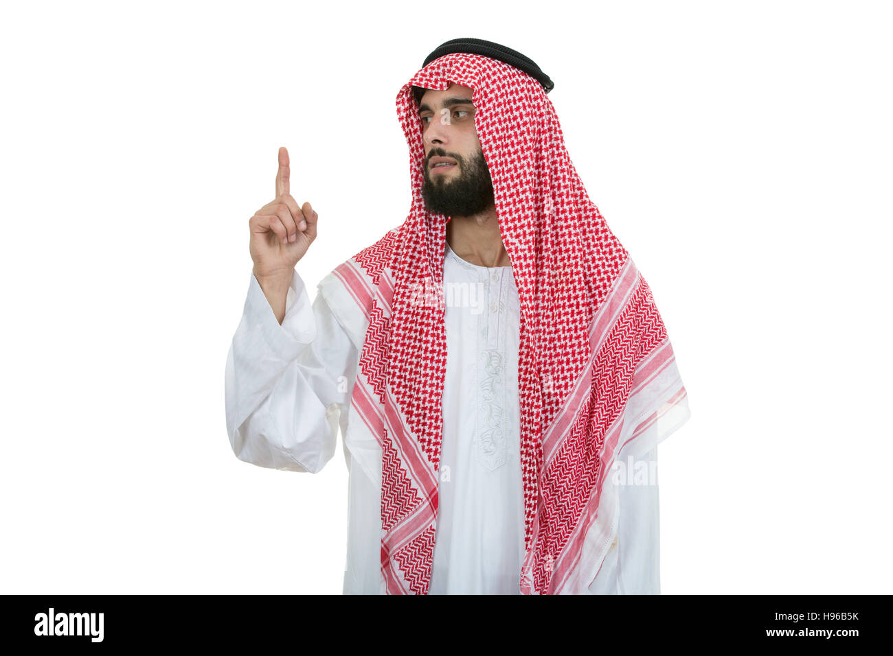 Arab saudi emirates man pointing you at camera isolated on a white ...