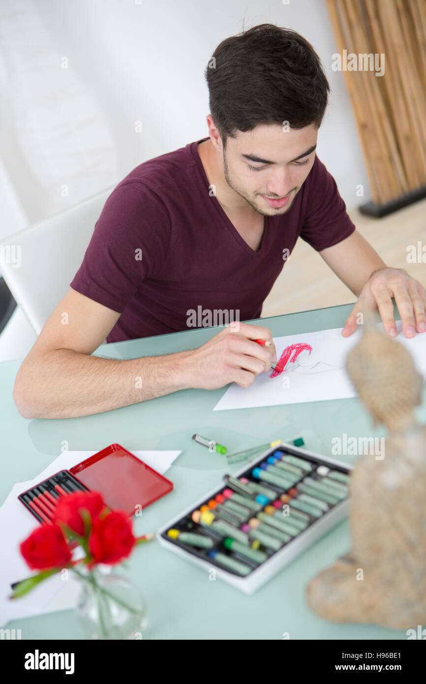 art student learning to draw at home Stock Photo - Alamy