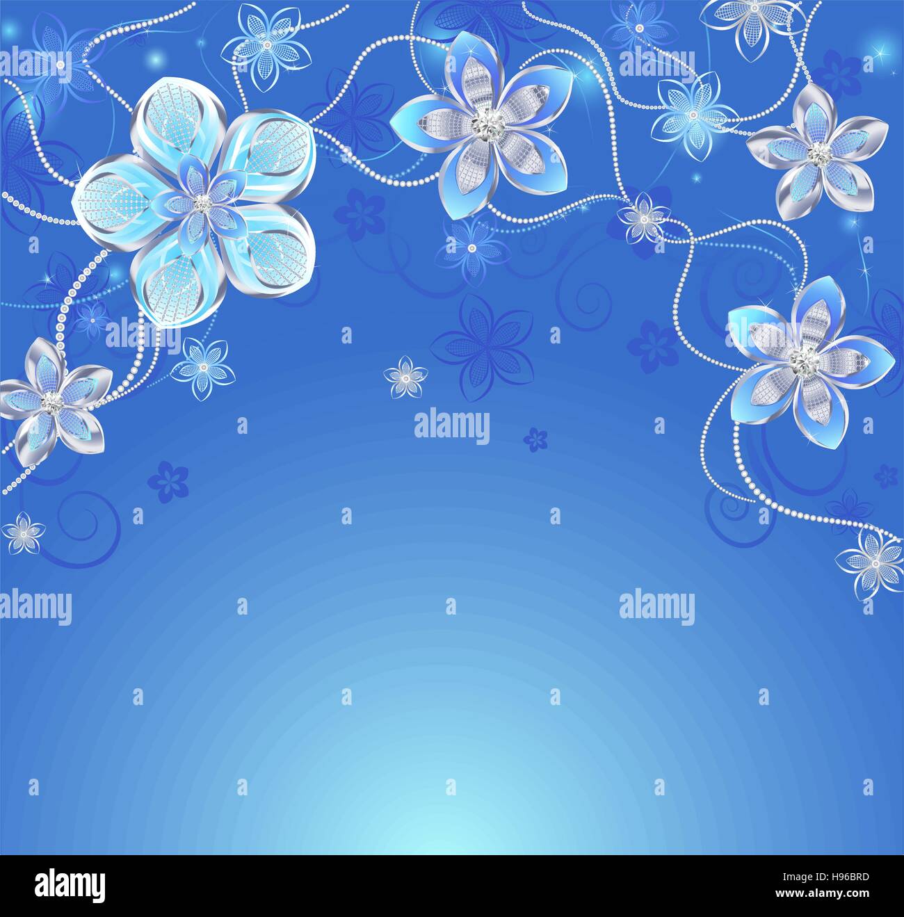 glowing blue background with silver colors, adorned with reticulated ...