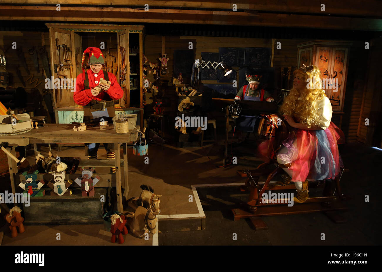 Elves Conker, Whittle (centre) and Wish (right) work in the Toy Factory ...