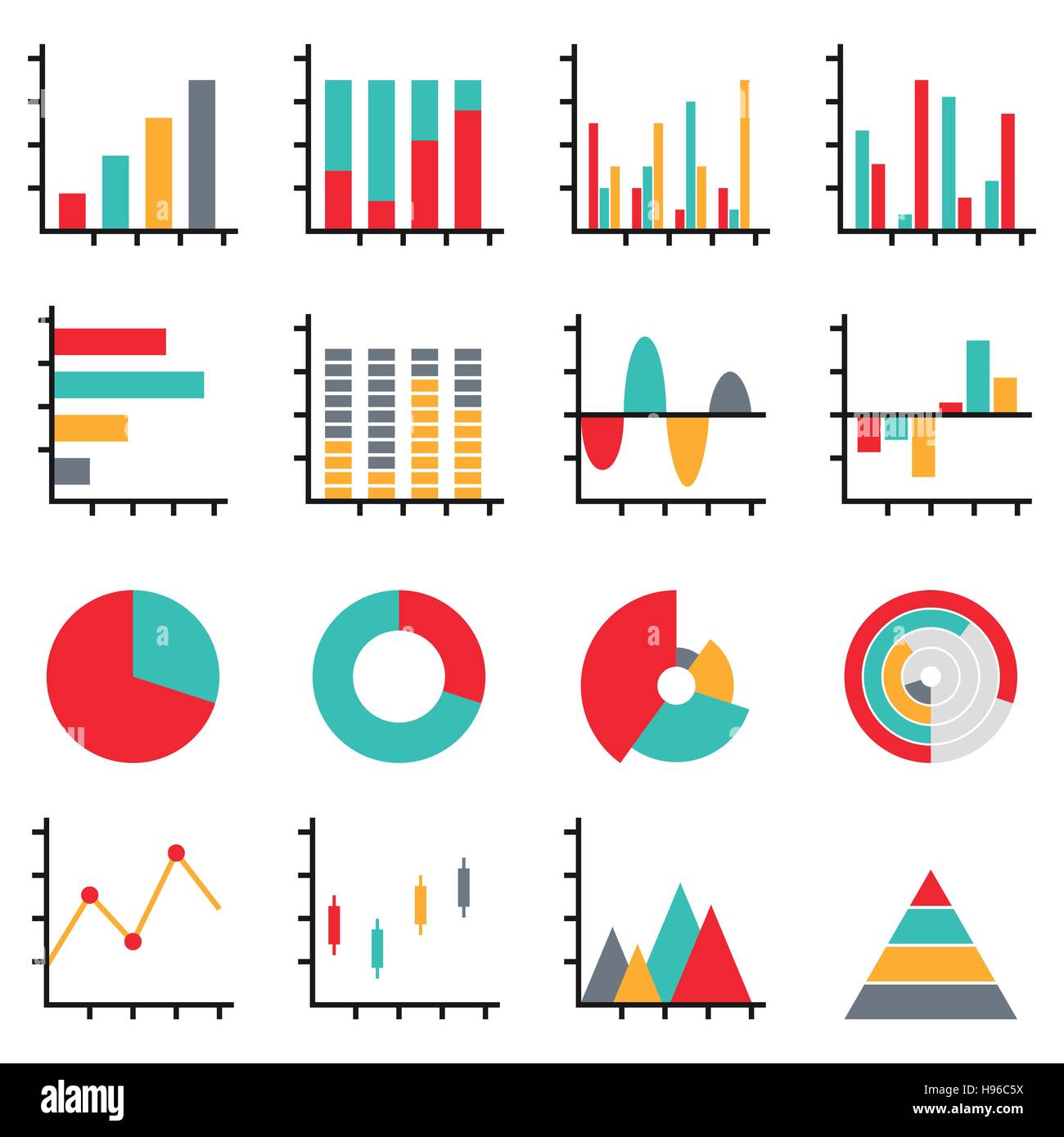 Set of business data graph diagram element, pie, bar, line chart icon ...