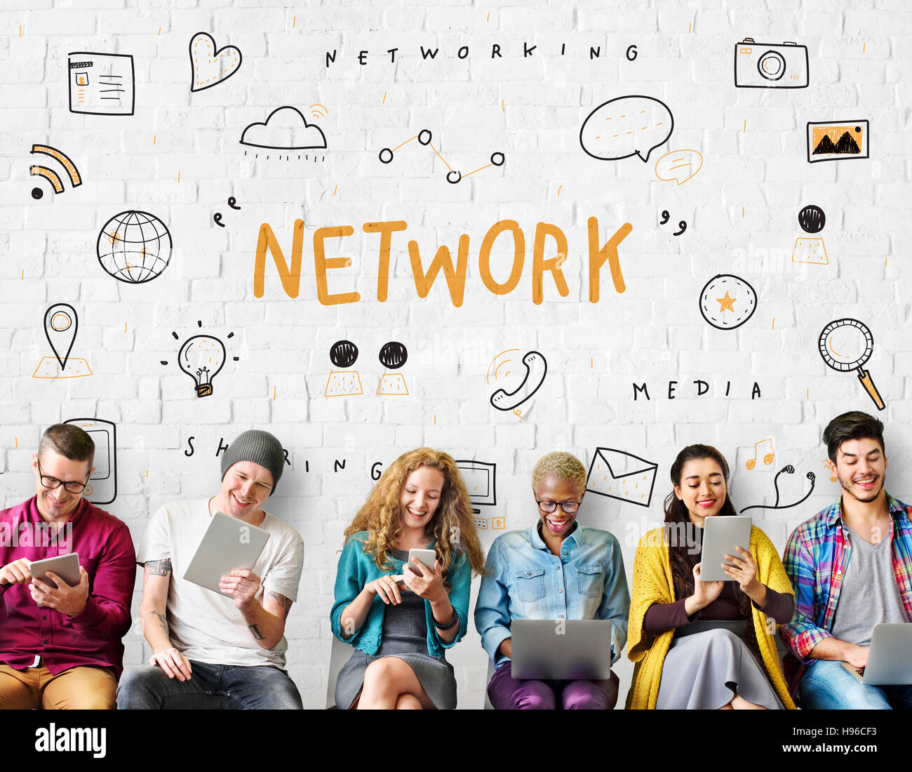 Networking Media Sharing Icons Graphic Concept Stock Photo - Alamy