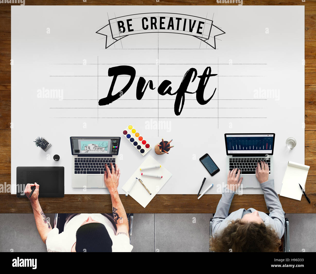 Draft Blueprint Creative Design Drawing Interior Concept Stock Photo ...