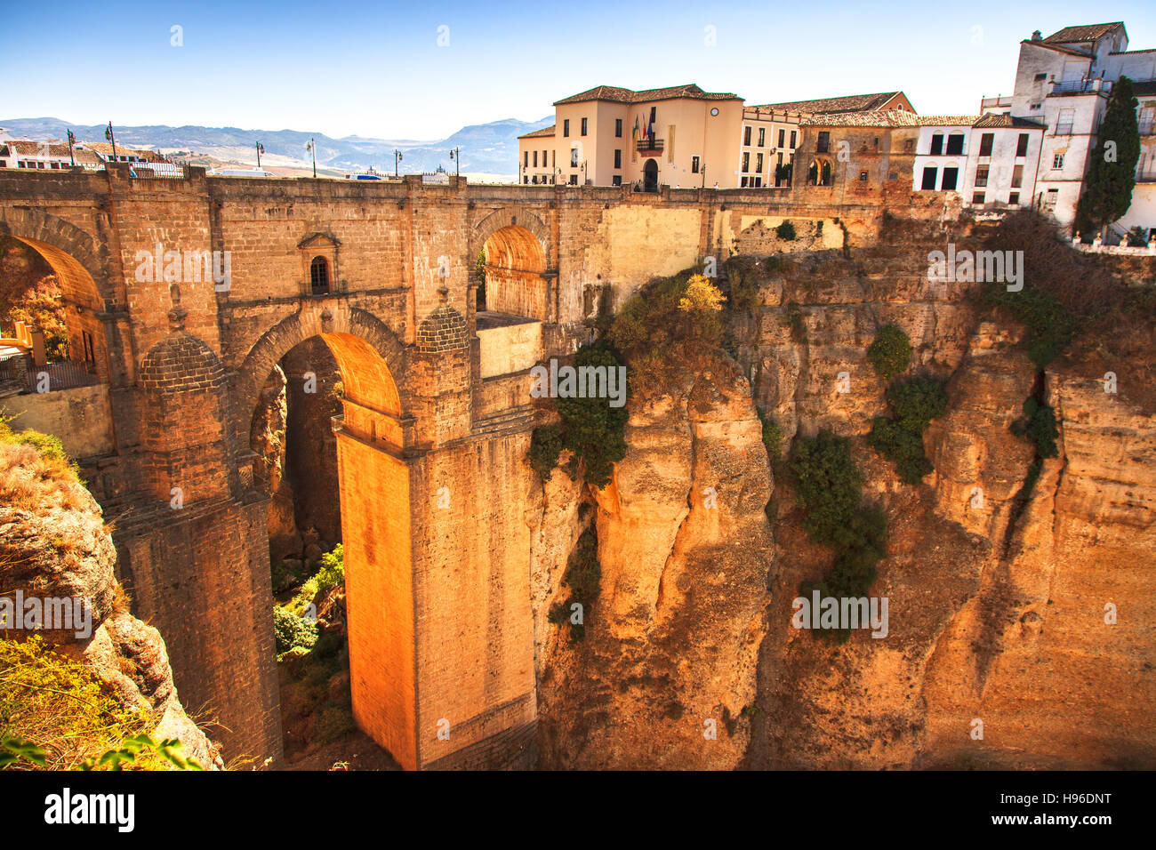 Puente Nuevo or New Bridge historic landmark and el tajo gorge in Ronda ...