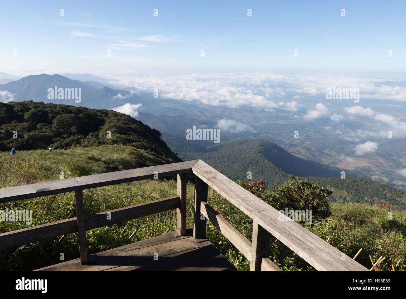 wood balcony terrace with mountain view in morning Stock Photo - Alamy
