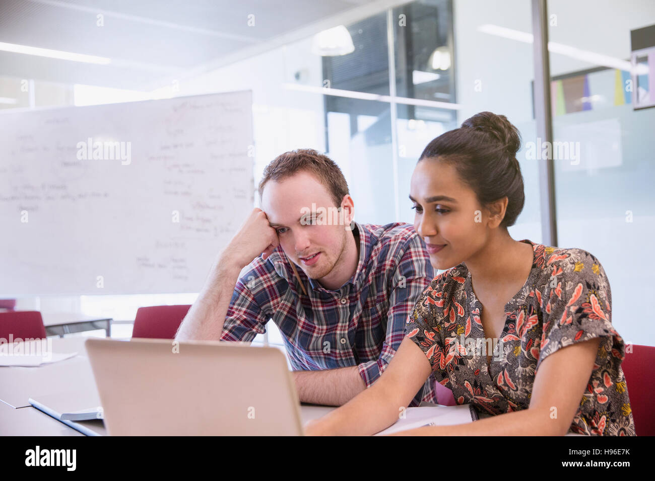 College students studying at laptop in classroom Stock Photo - Alamy